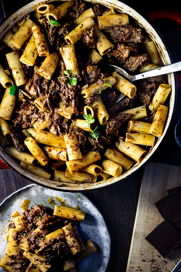 Rigatoni with Dark Cocoa and Red Wine Short Ribs - Chasing the Seasons